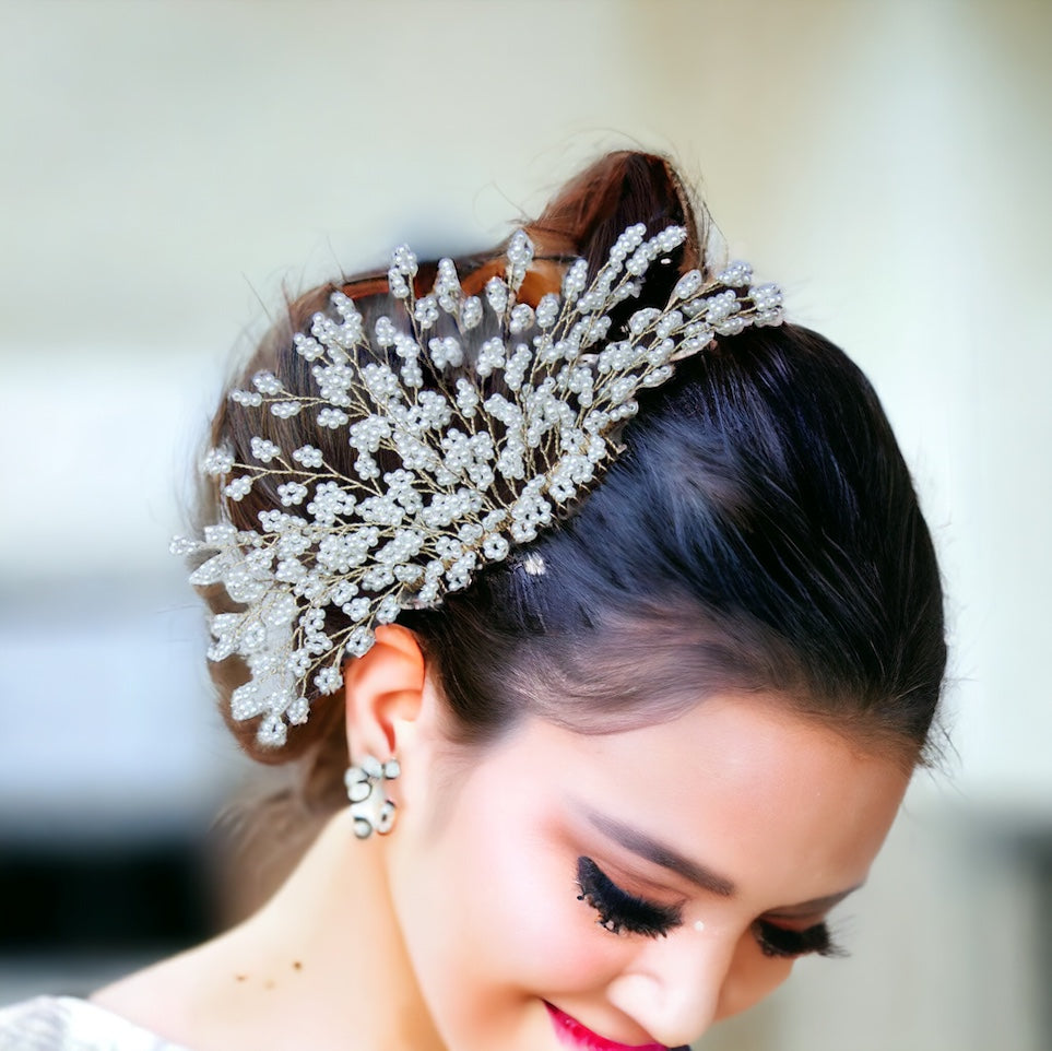 Handmade Bridal Headpiece - Pearls Tree Gold Wedding Comb – Belle ...